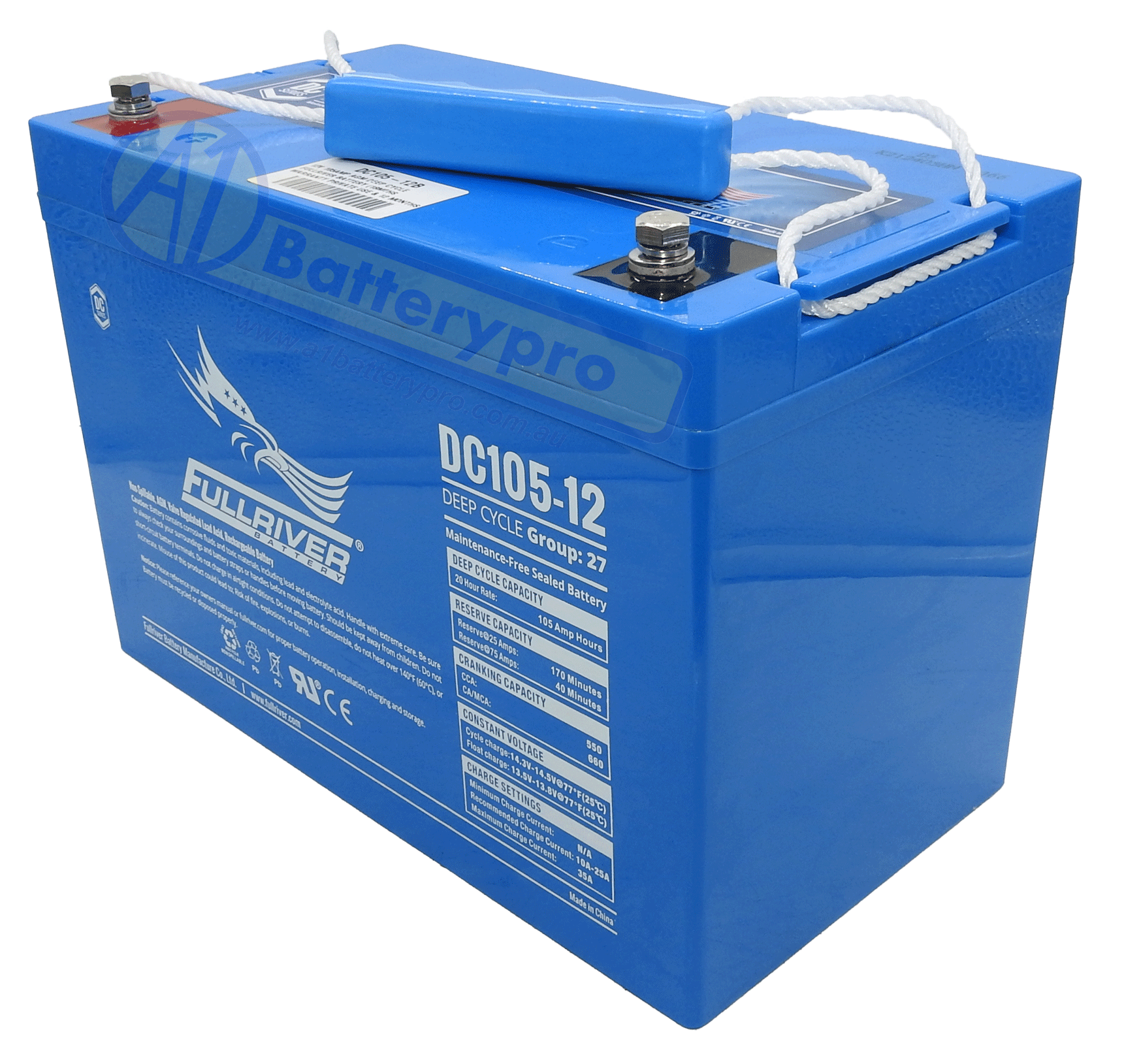 DC105-12B DC105-12B - 12VOLT 105AH PREMIUM FULLRIVER AGM DEEP CYCLE ...