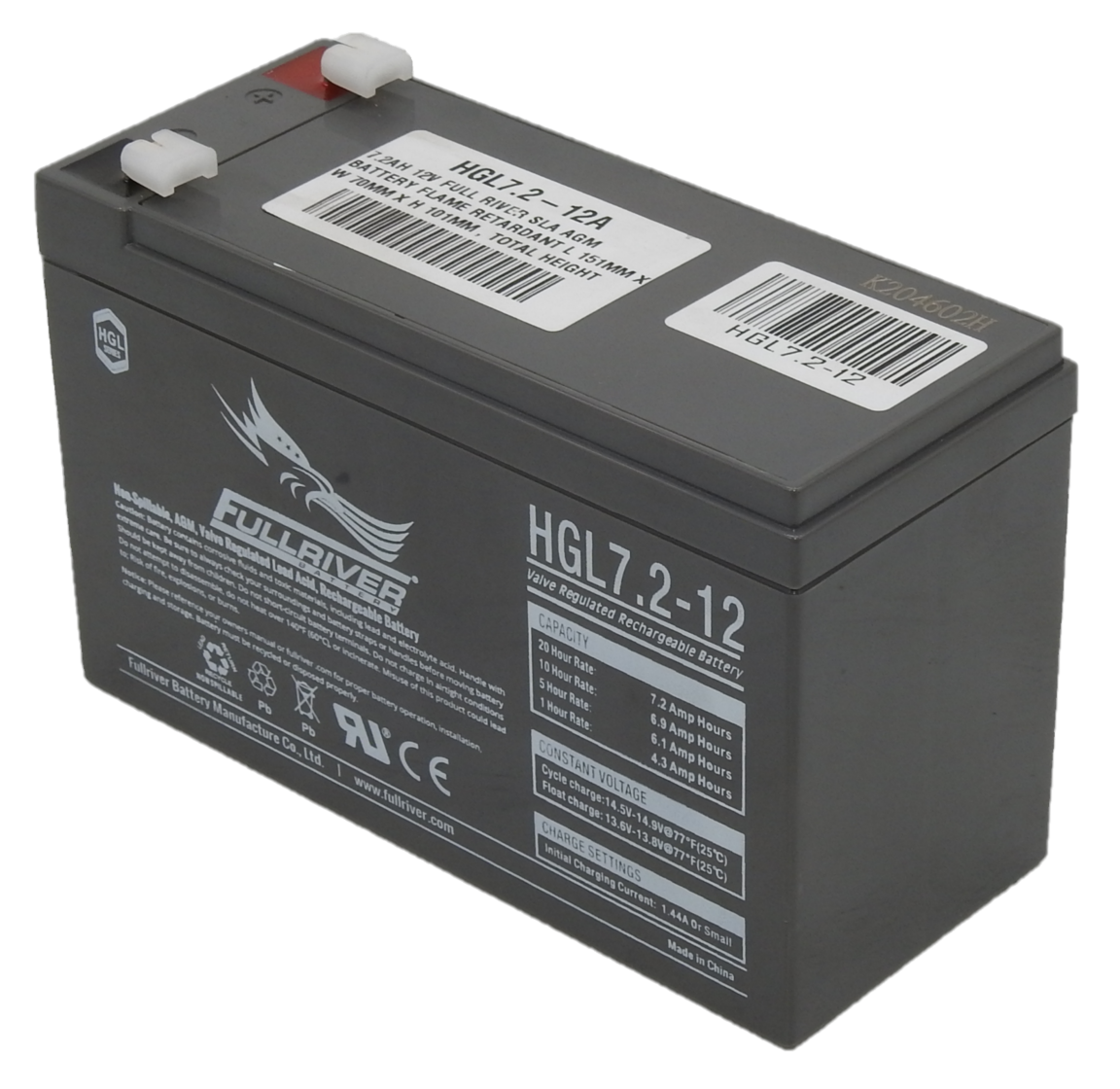 HGL7.2-12A HGL7.2-12A - 12VOLT 7.2AH PREMIUM FULLRIVER SLA AGM BATTERY ...