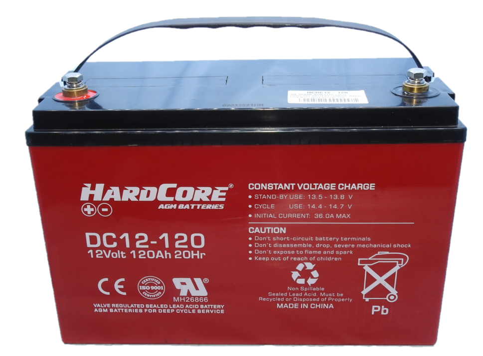 HCDC12-120 DC12-120 - 12VOLT 120AH AGM DEEP CYCLE HARDCORE BATTERY - LHP - A1 Batterypro ...