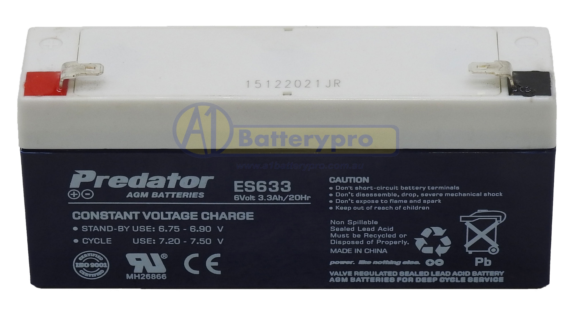 ES633 ES633 - 6VOLT 3.3AH PREDATOR SEALED LEAD ACID BATTERY - A1 ...