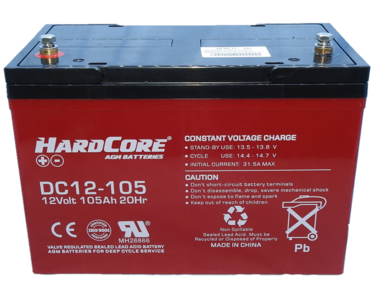 HCDC12-105 DC12-105 - 12VOLT 105AH AGM DEEP CYCLE HARDCORE BATTERY - LHP - A1 Batterypro ...