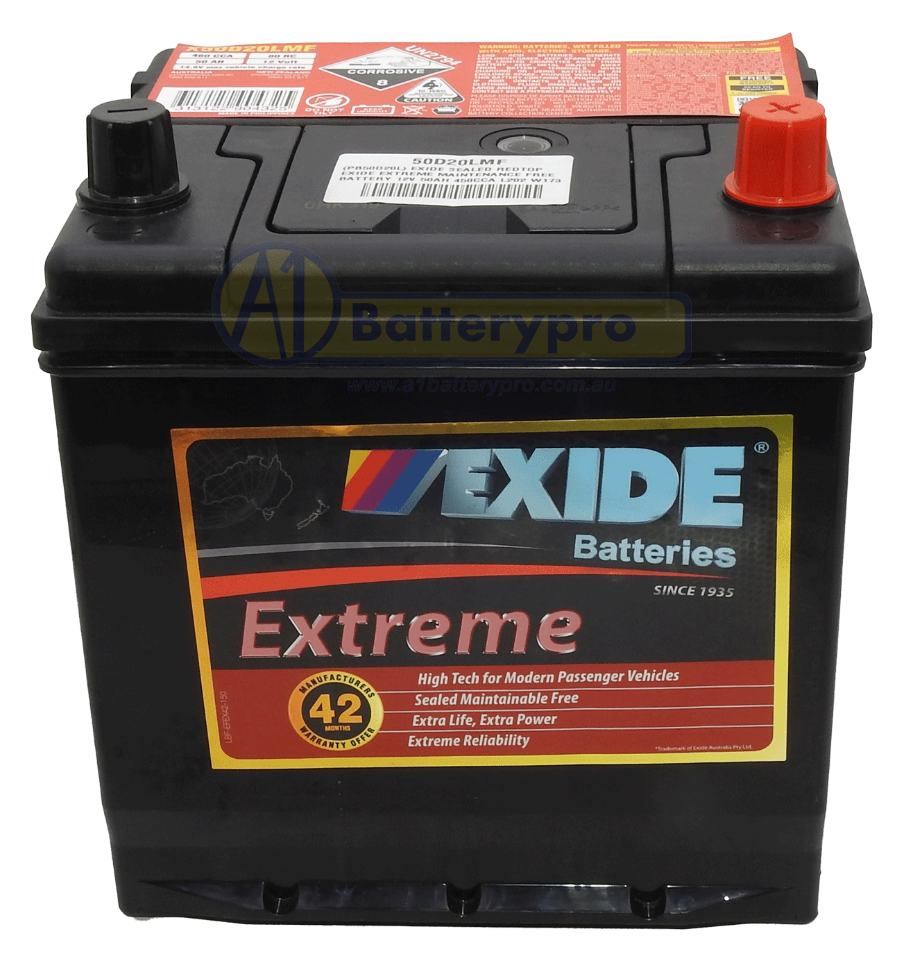 ZZ50D20LMF 50D20LMF - 12VOLT 450CCA 50AH EXIDE EXTREME REDTOP ...