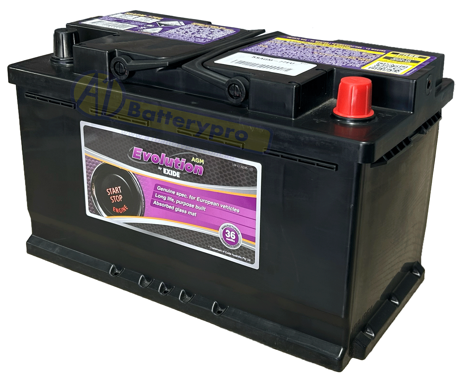 SSAGM-77EU DIN77H - 12VOLT 800CCA EXIDE AGM STOP START TECHNOLOGY ...