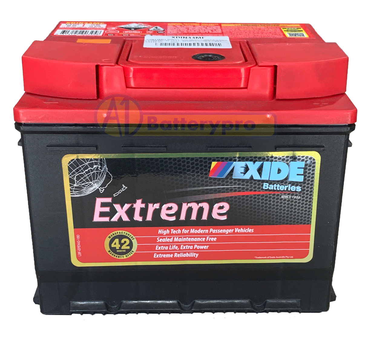 XDIN44MF (DIN44MF) DIN44 12V 50AH 510CCA EXIDE EXTREME SEALED MAINTENANCE FREE BATTERY - RHP ...