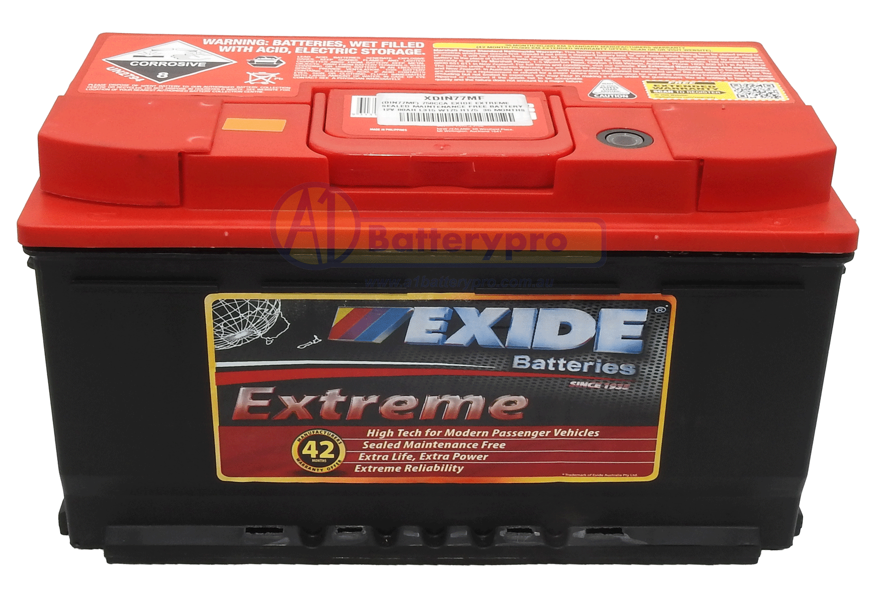 XDIN77MF DIN77MF - 12VOLT 750CCA 80AH EXIDE EXTREME MAINTENANCE FREE ...