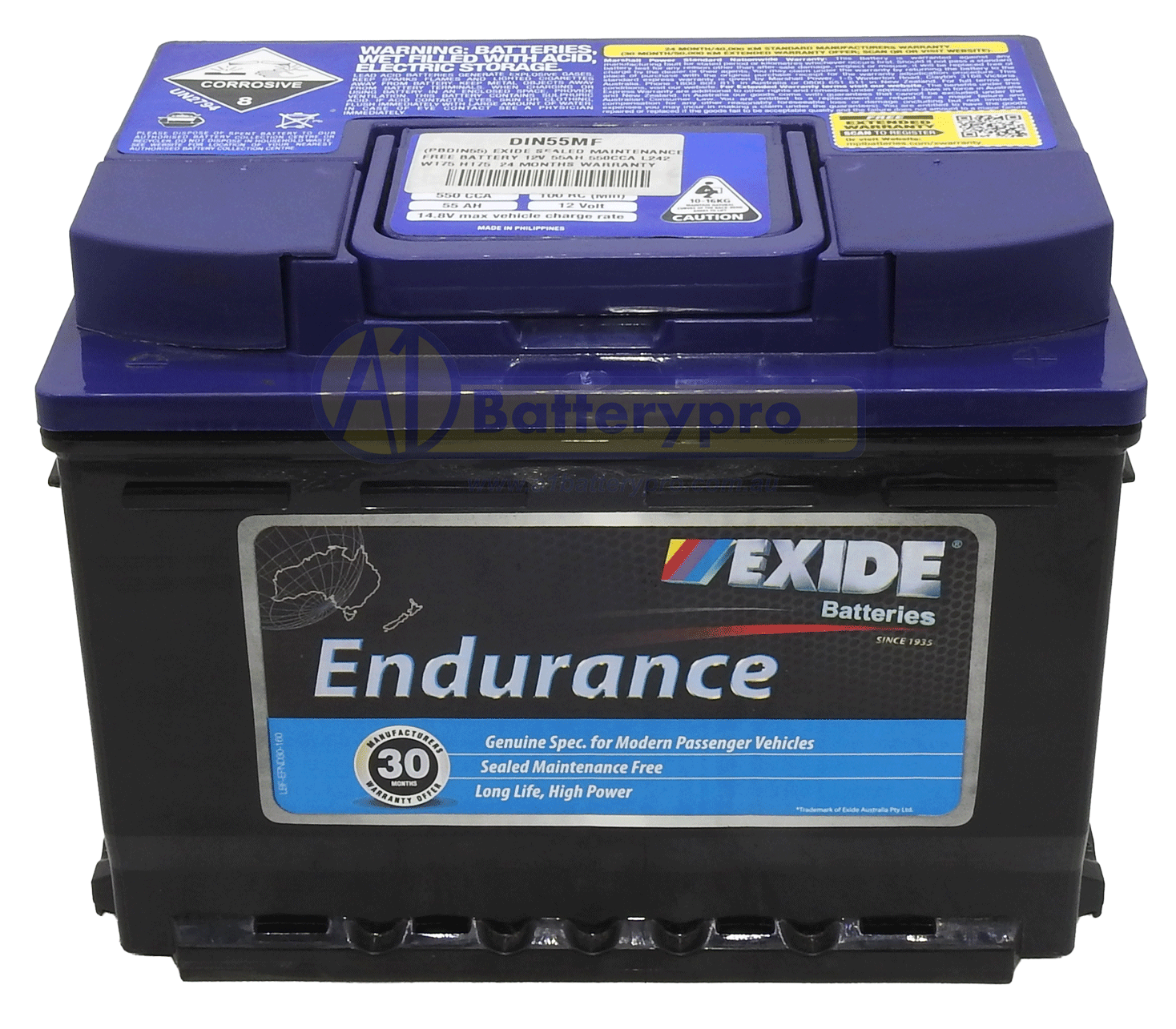 DIN55MF DIN55MF - 12VOLT 550CCA 55AH EXIDE SEALED MAINTENANCE FREE ...