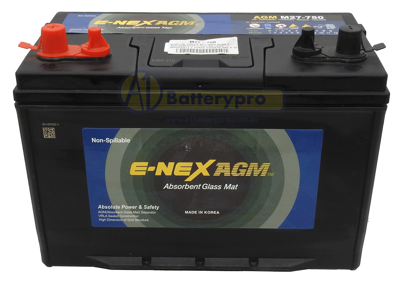 M27-750 AGM 12V 750CCA M27 90AH KOBA E-NEX AGM CRANKING/DEEP CYCLE BATTERY - LHP - A1 Batterypro ...