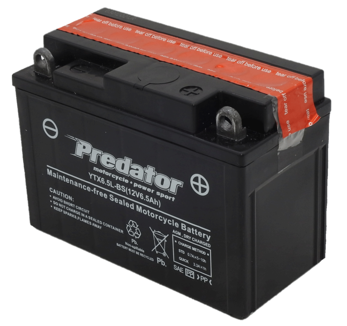 PYTX6.5L-BS YTX6.5L-BS - 12VOLT 6.5AH PREDATOR MOTORCYCLE AGM BATTERY ...