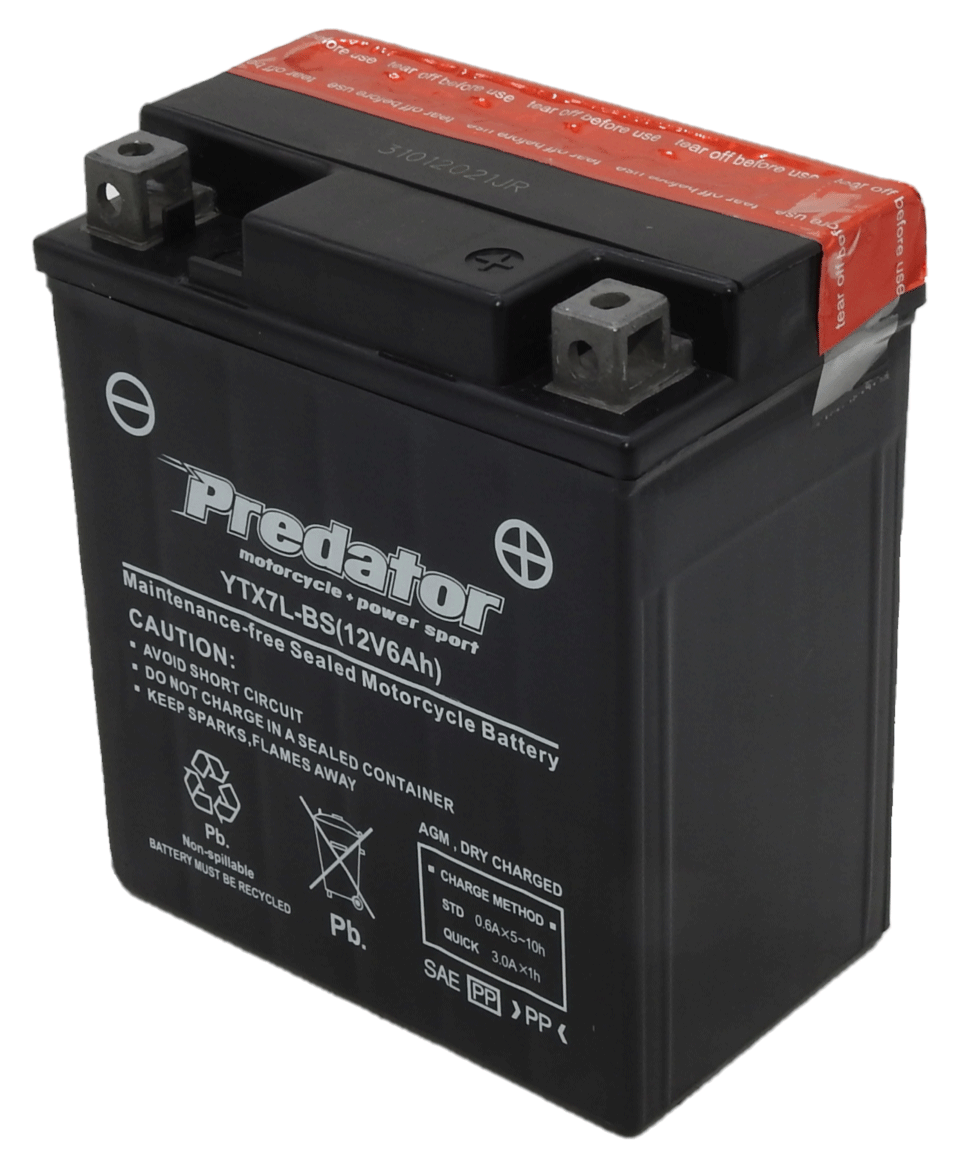 PYTX7L-BS YTX7L-BS - 12VOLT 6AH PREDATOR MOTORCYCLE AGM BATTERY WITH ...