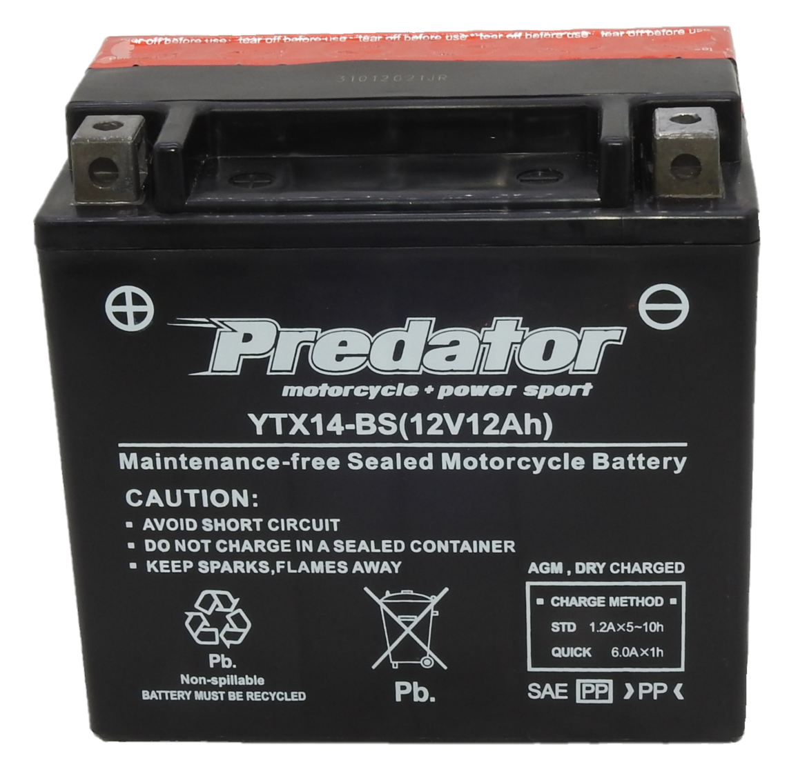 PYTX14-BS YTX14-BS - 12VOLT 12AH 200CCA PREDATOR MOTORCYCLE AGM BATTERY ...