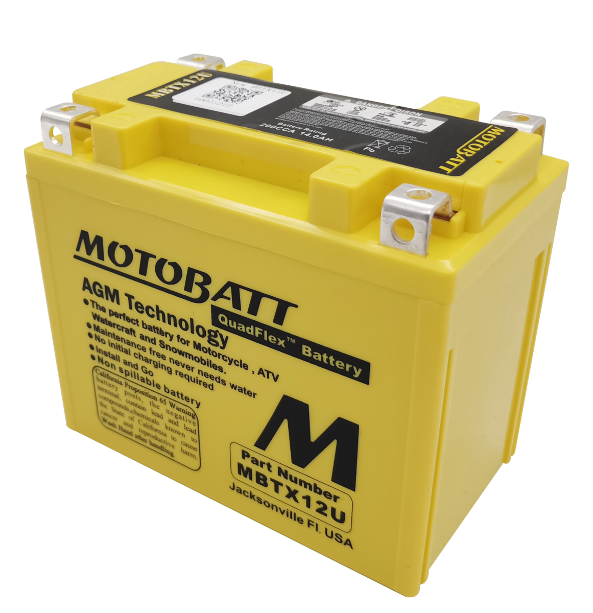 MBTX12U MBTX12U - 12VOLT 210CCA 14AH MOTOBATT AGM QUADFLEX BATTERY WITH ...