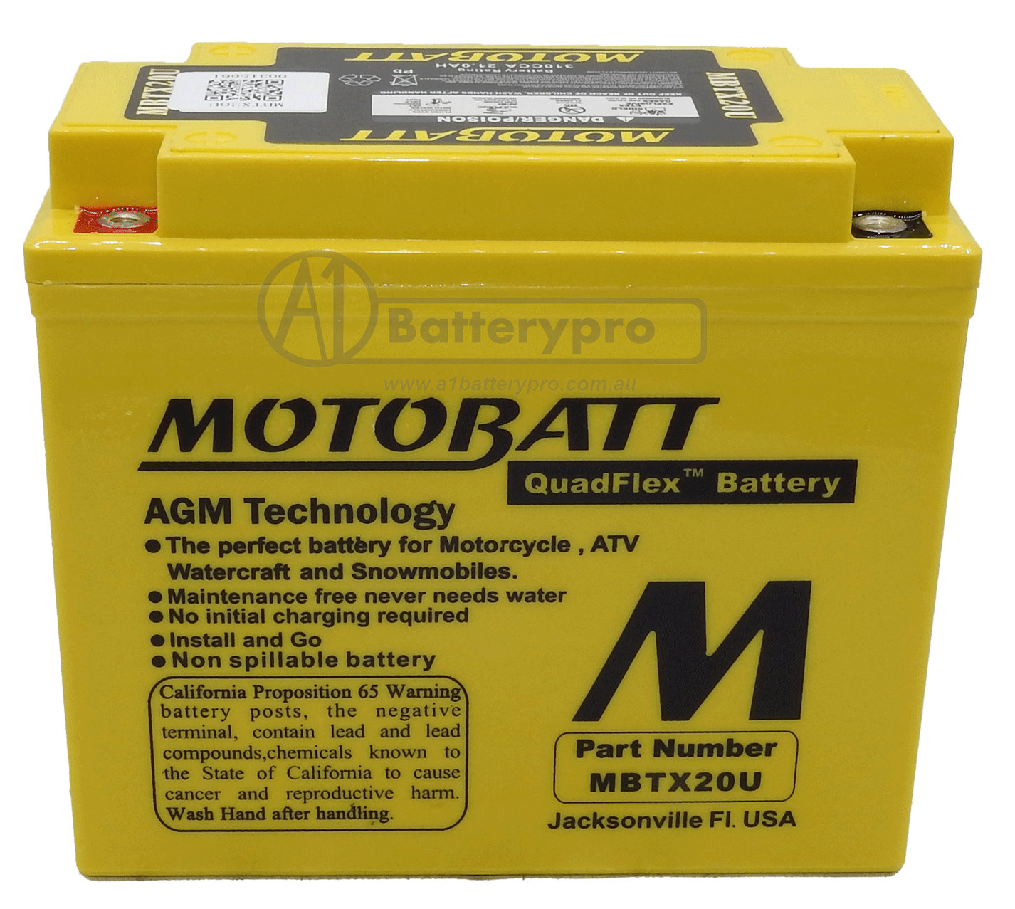 MBTX20U MBTX20U - 12VOLT 335CCA 21AH MOTOBATT AGM QUADFLEX BATTERY WITH ...