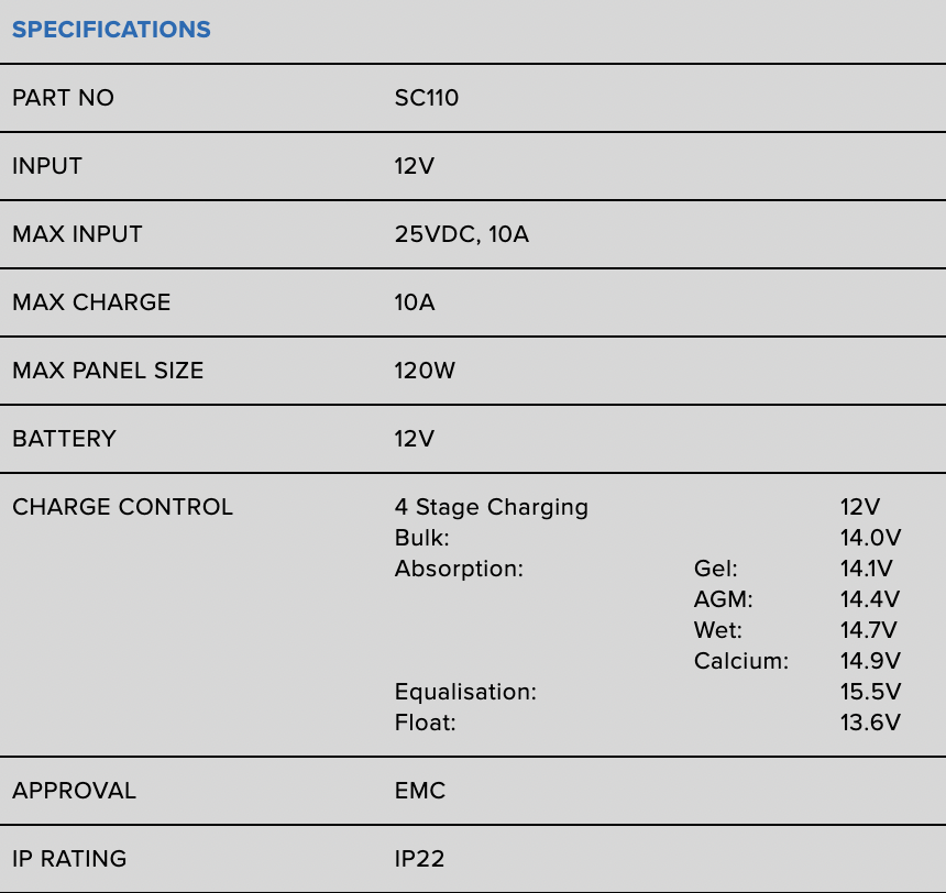 SC110 PROJECTA AUTOMATIC 12V 10 AMP 4 STAGE SOLAR CHARGE CONTROLLER ...