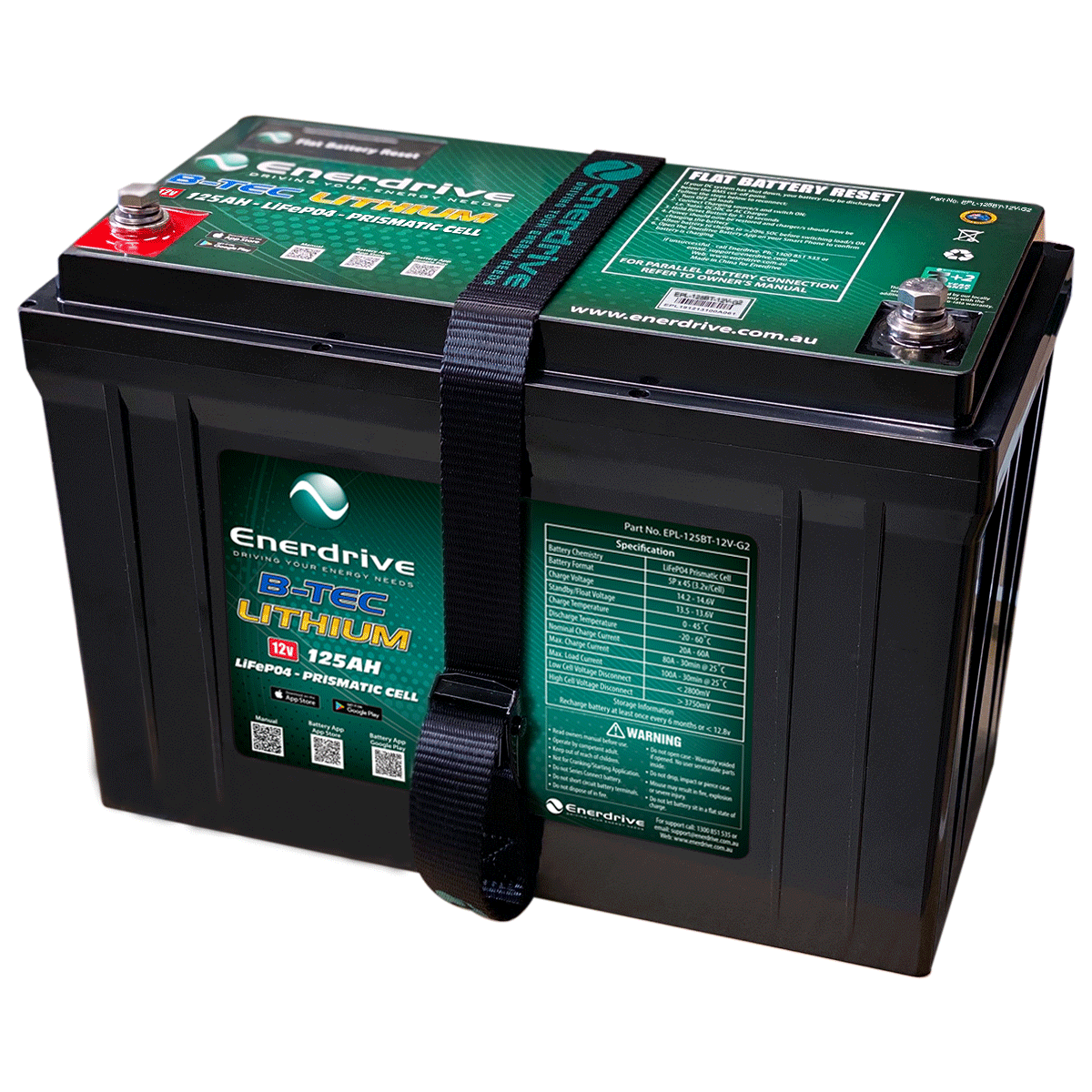 EPL-125BT-12V 12VOLT 125AH / 100A BMS ENERDRIVE B-TEC GEN2 LIFEPO4 ...