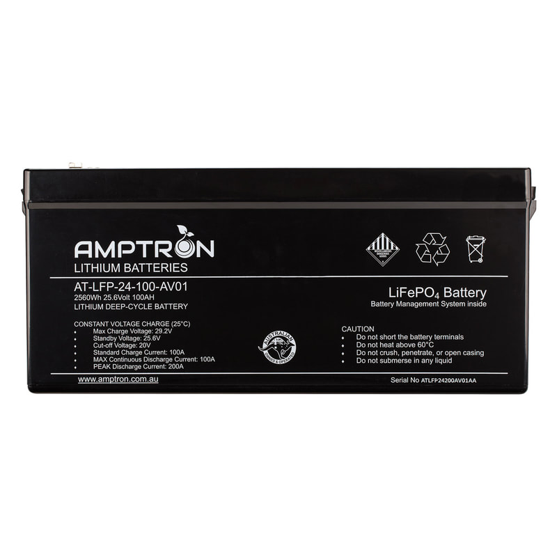 AT-LFP-24-100AV01 24VOLT 100AH / 100A BMS / 2560WH CAPACITY AMPTRON ...