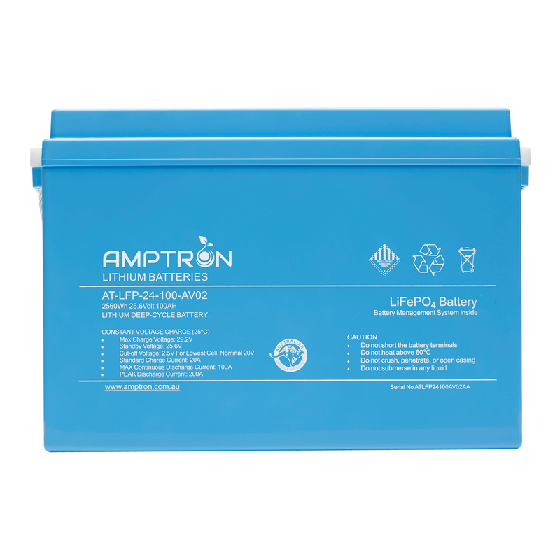 AT-LFP-24-100AV02 24VOLT 100AH / 100A BMS / 2560WH CAPACITY AMPTRON ...