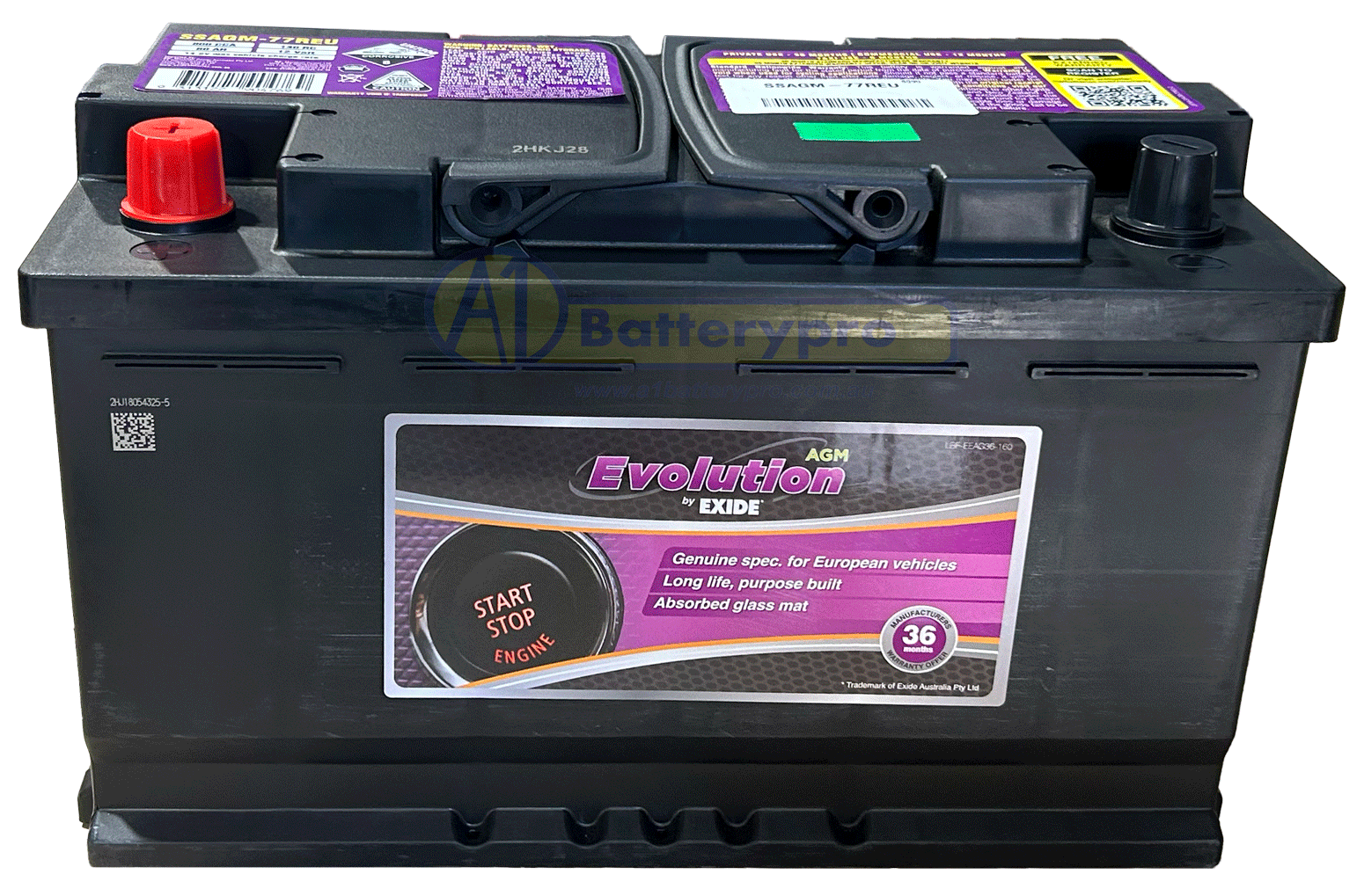 SSAGM-77REU DIN77HR - 12VOLT 800CCA EXIDE AGM STOP START TECHNOLOGY ...