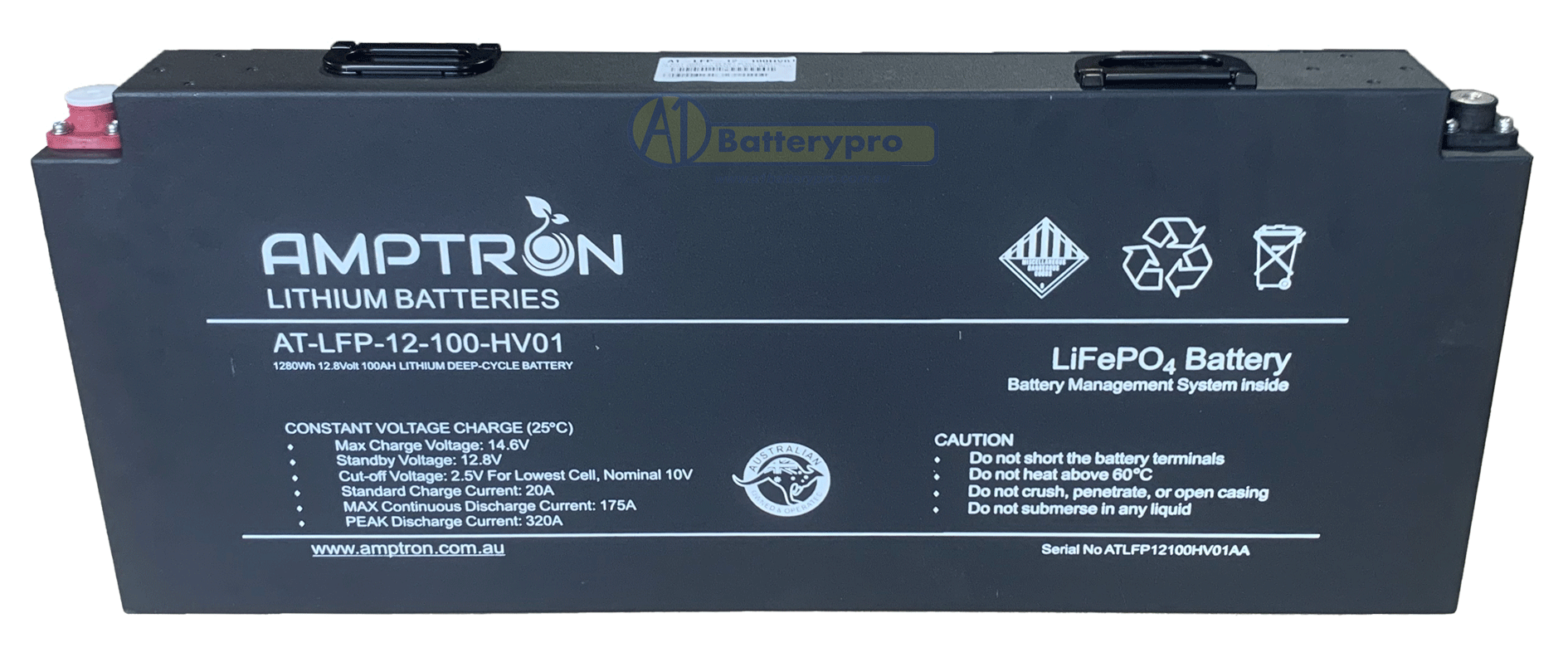 AT-LFP-12-100HV01 12VOLT 100AH / 175A BMS / 1280WH CAPACITY AMPTRON ...
