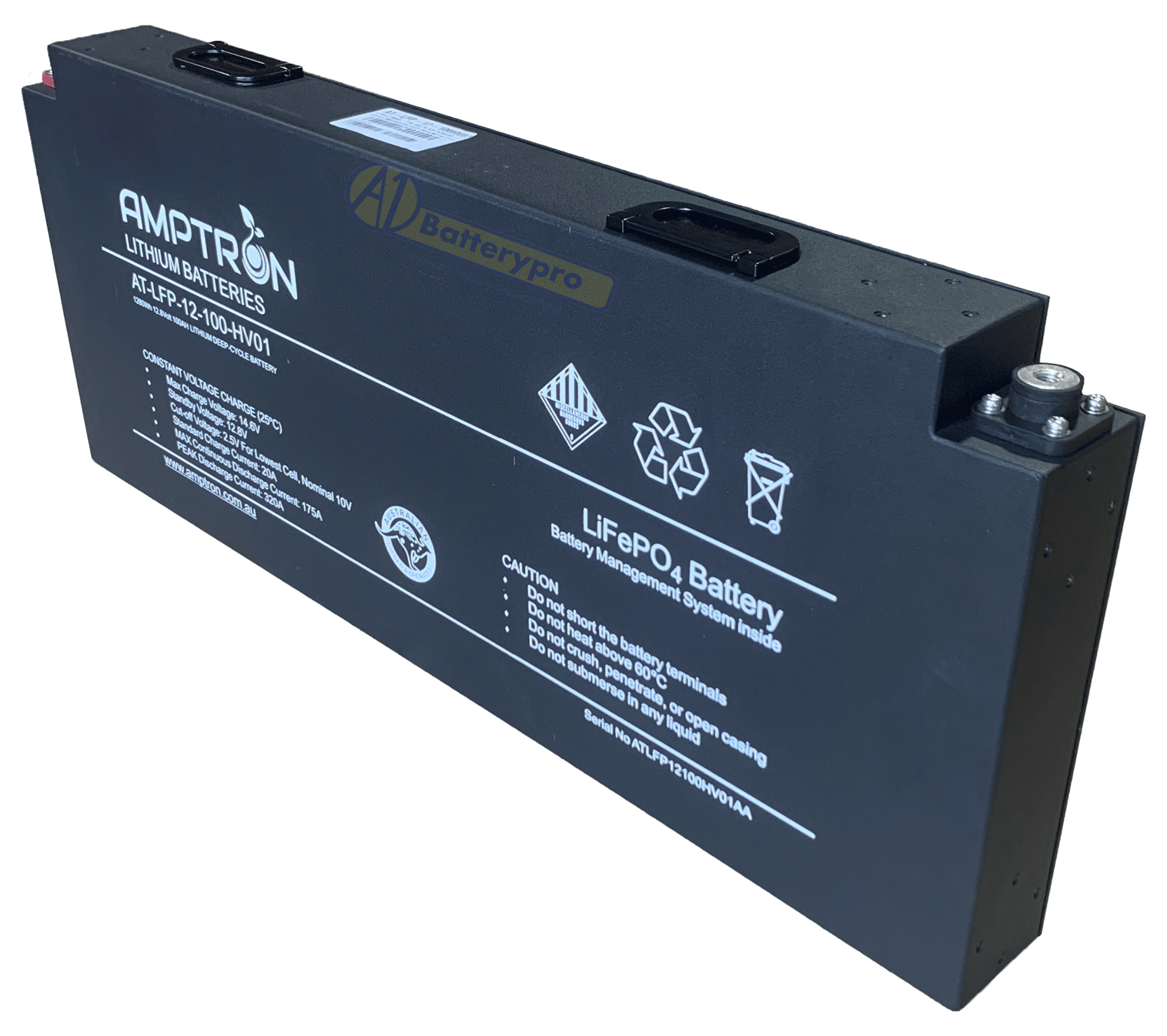 AT-LFP-12-100HV01 12VOLT 100AH / 175A BMS / 1280WH CAPACITY AMPTRON ...
