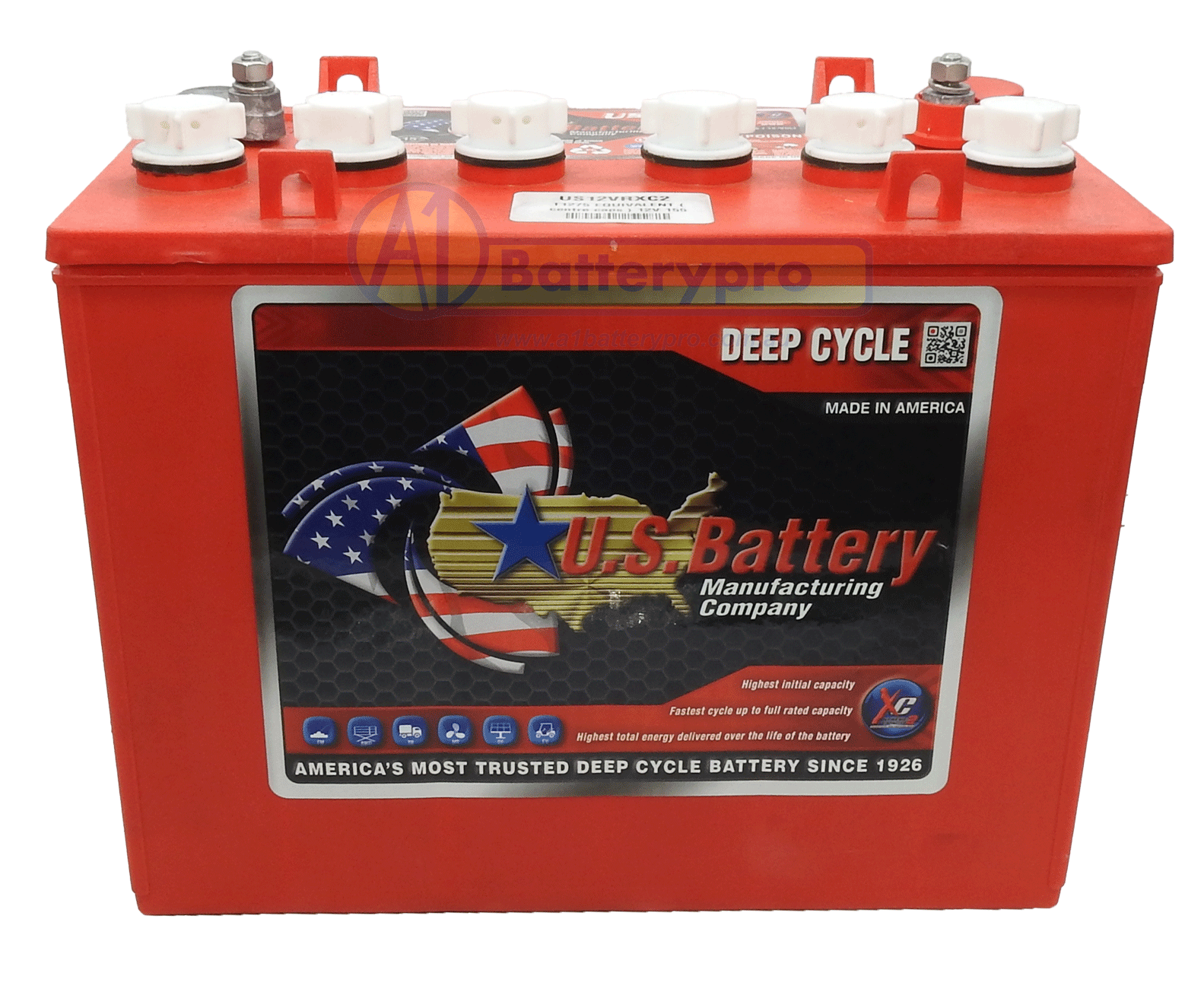 US12VRXC2 12VOLT 155AH US DEEP CYCLE BATTERY - USA MADE - CENTRE CAPS ...