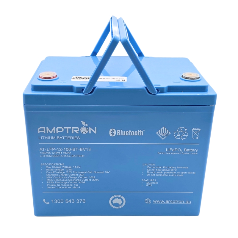 AT-LFP-12-100-BT-BV13 12VOLT 100AH / 200A BMS / 1280WH CAPACITY AMPTRON ...