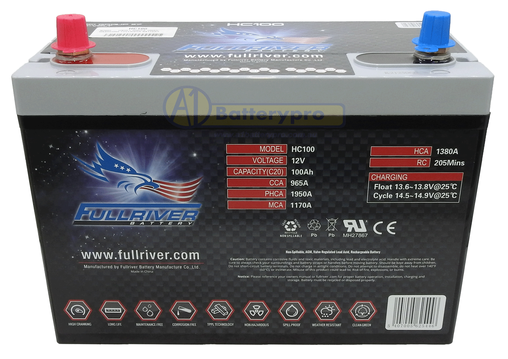 HC100 HC100 - N70ZZ 12VOLT 965CCA 100AMP/HR HARDCORE FULLRIVER BATTERY - LHP - A1 Batterypro ...