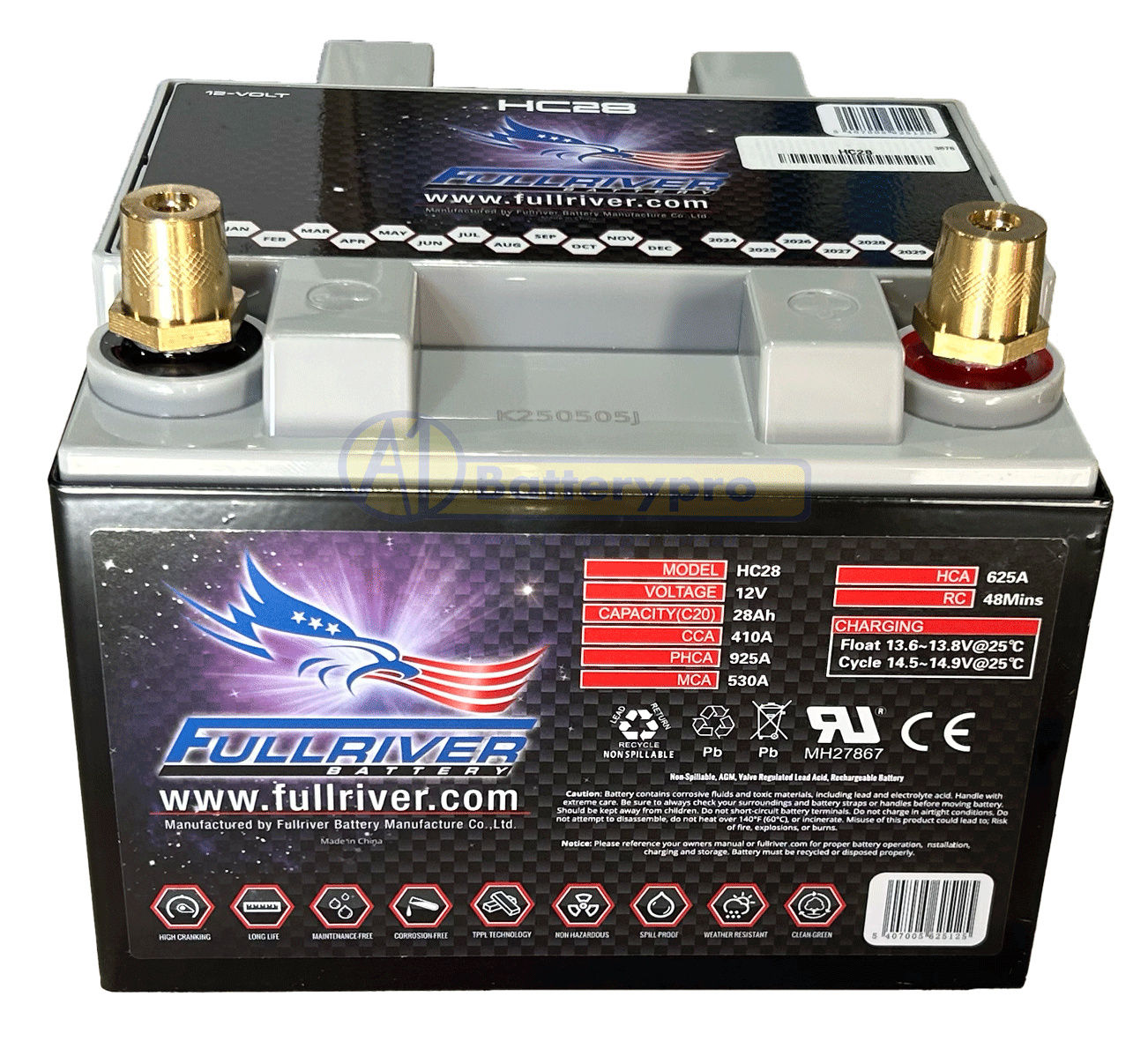 HC28 HC28 - 12VOLT 410CCA 28AMP/HR HARDCORE FULLRIVER BATTERY (PC925 ...