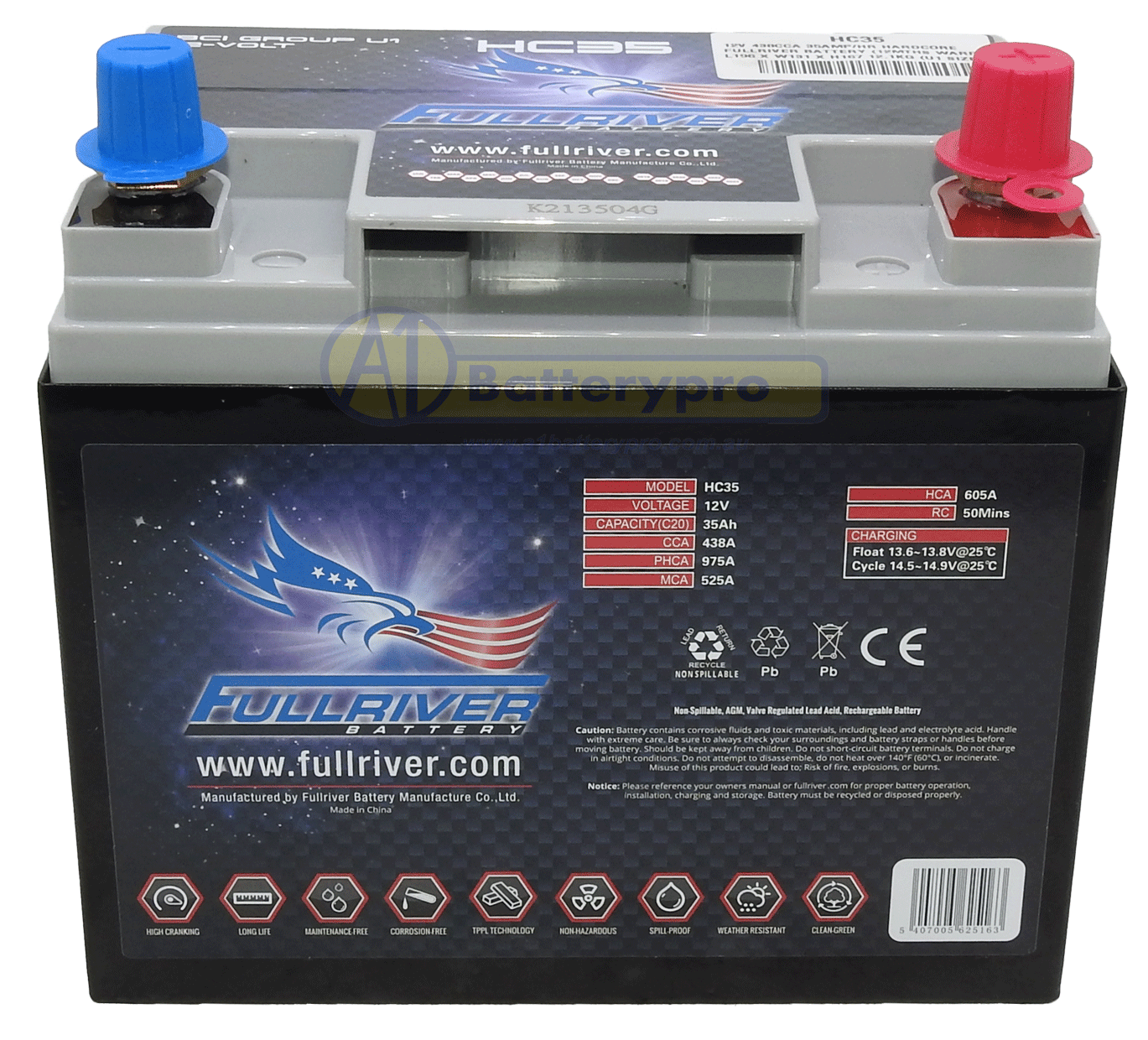HC35 HC35 - 12VOLT 438CCA 35AMP/HR HARDCORE FULLRIVER BATTERY (U1 SIZE) - RHP - A1 Batterypro ...