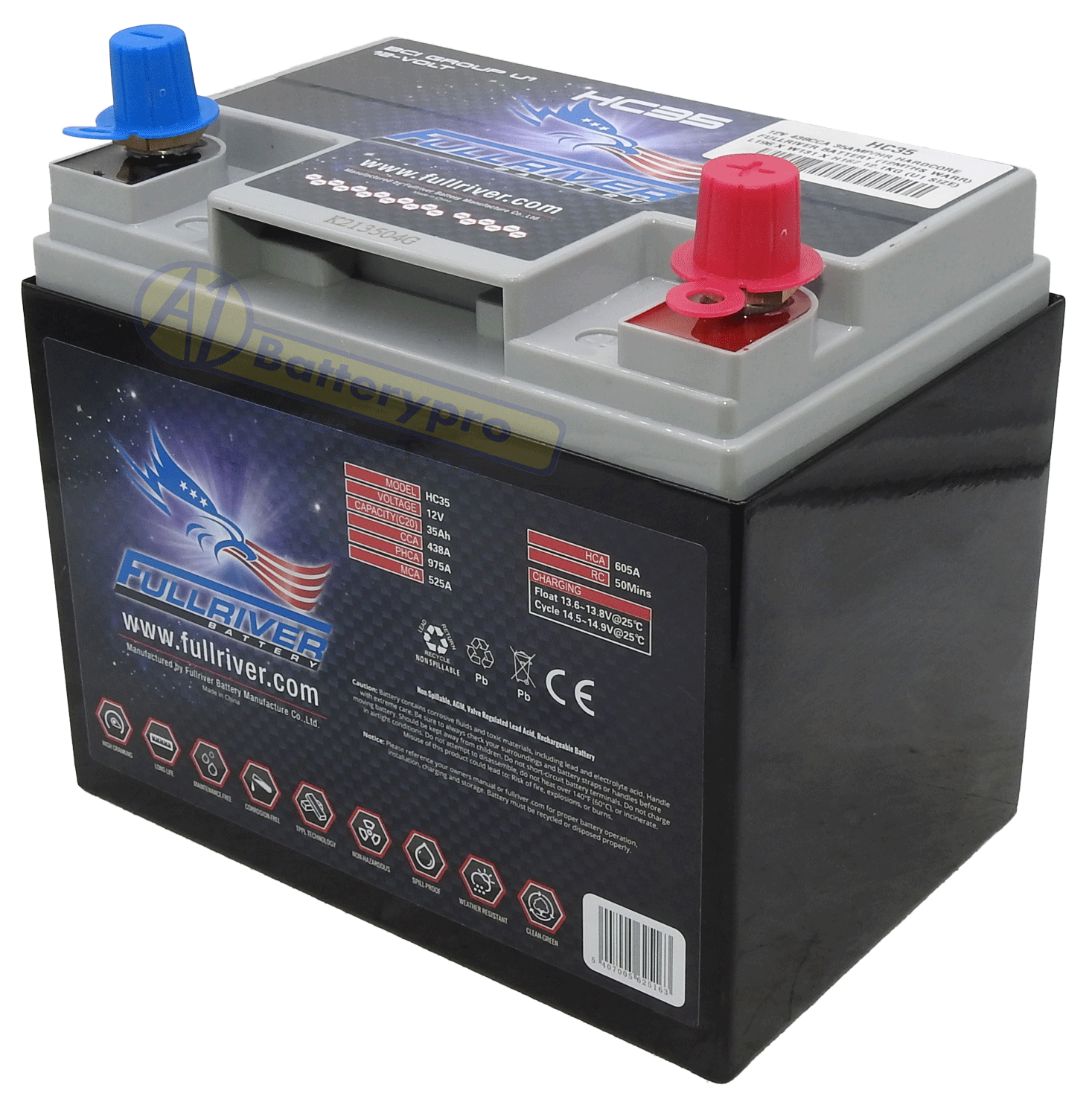 HC35 HC35 - 12VOLT 438CCA 35AMP/HR HARDCORE FULLRIVER BATTERY (U1 SIZE) - RHP - A1 Batterypro ...