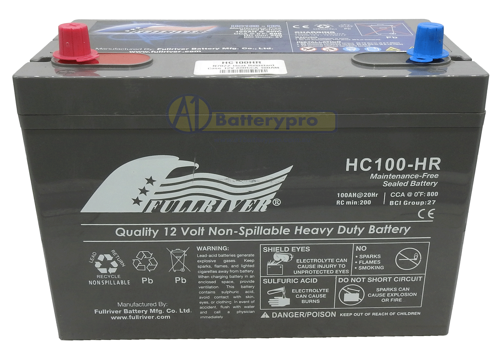 HC100HR HC100HR - N70ZZ 12VOLT 800CCA 100AMP/HR HARDCORE FULLRIVER ...